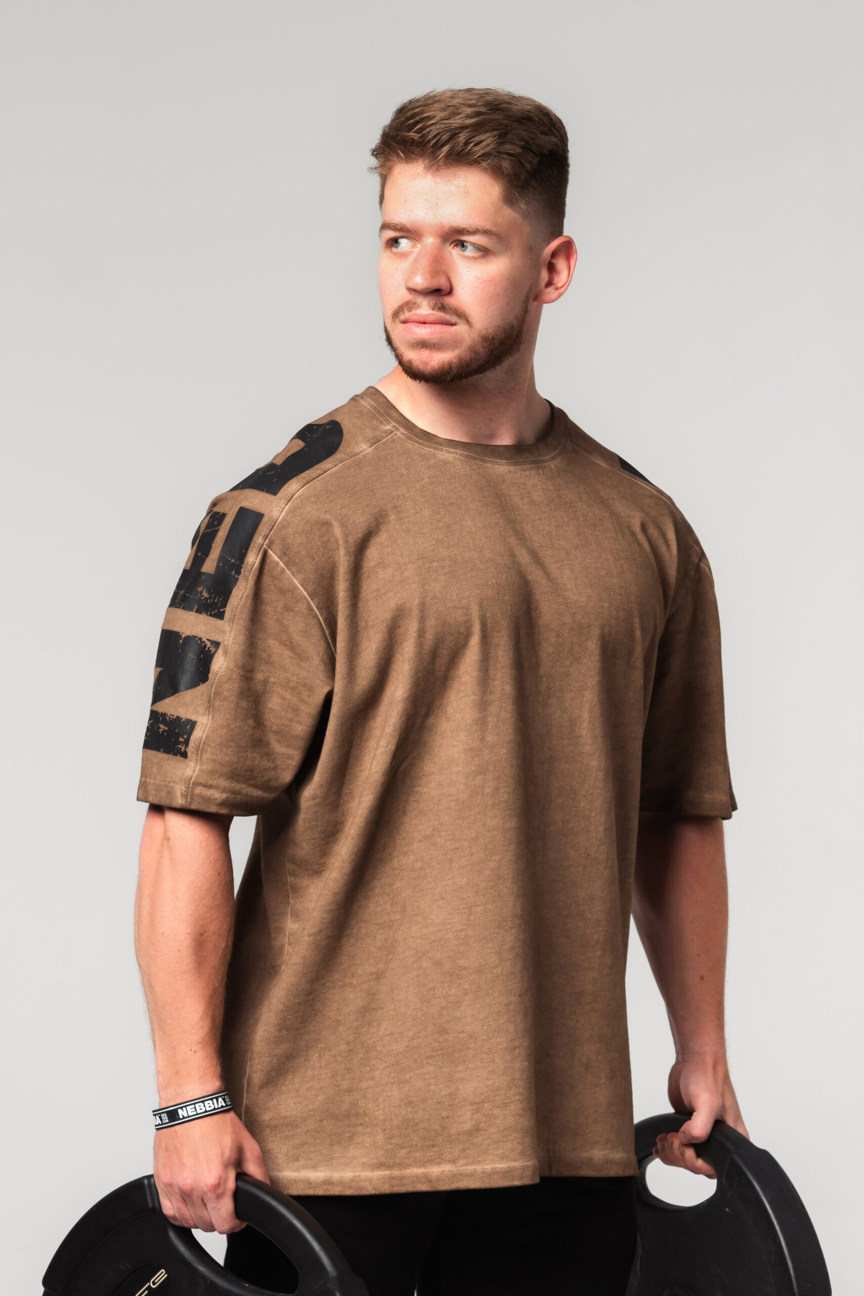 Washed-off Oversized T-shirt LIFTING CLUB 368 - NEBBIA