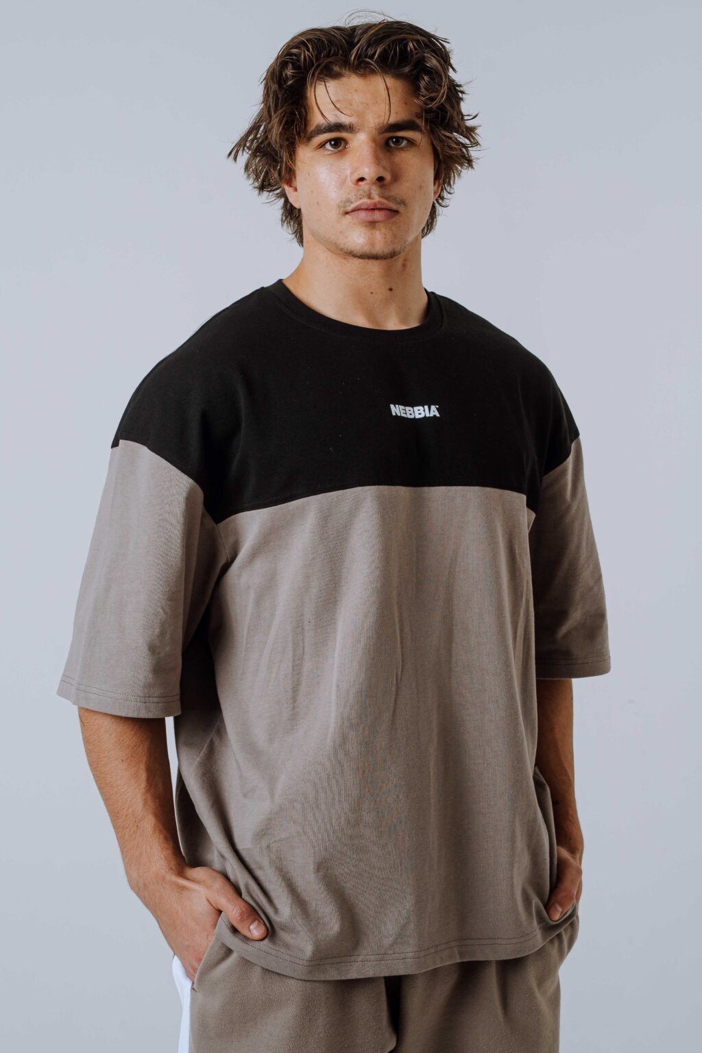 Oversized Tee POWER 898 Light brown ash - NEBBIA